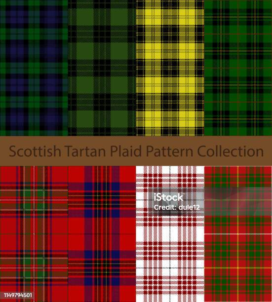 Tartan Ekose Desenleri Koleksiyonu Geleneksel Iskoç Kontrol Tekstil