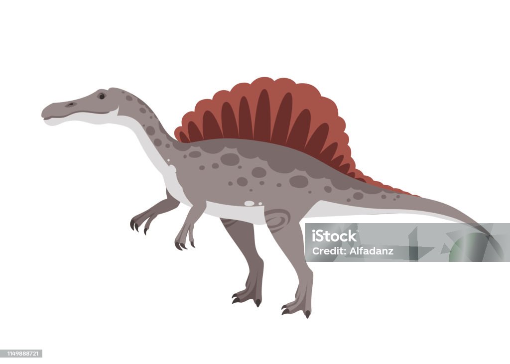 Grå Spinosaurus Söt Dinosaurie Tecknad Design Flat Vektor Illustration