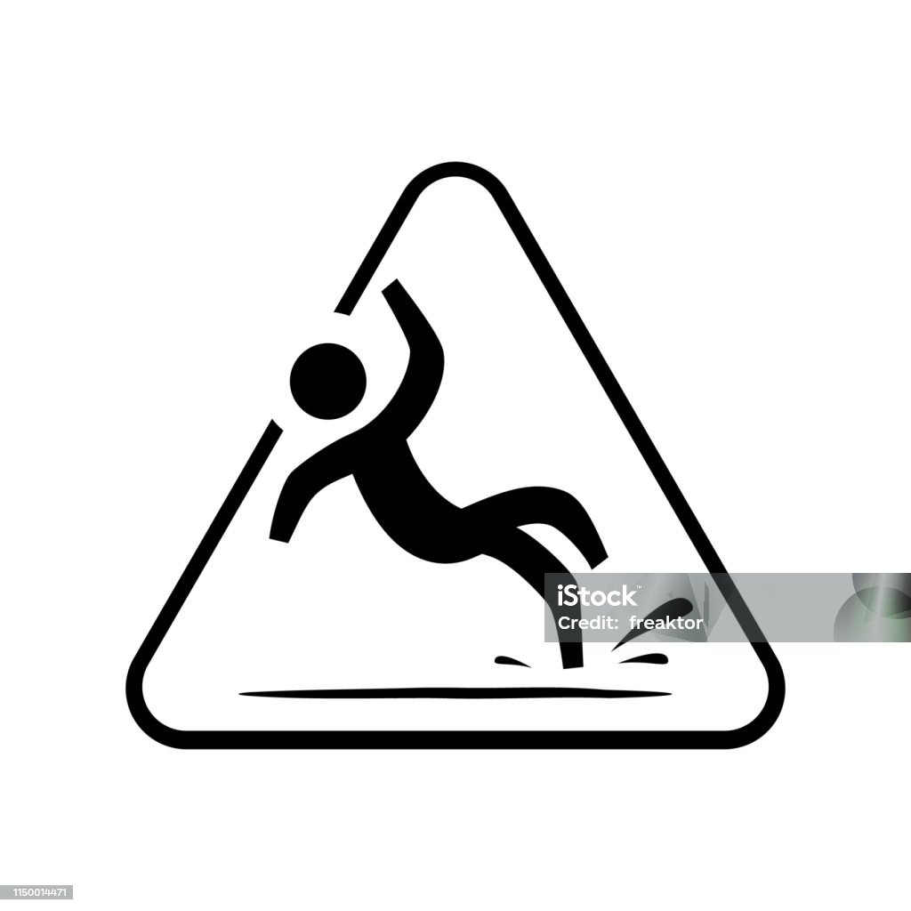 Wet Floor Sign Yellow Triangle With Falling Man In Modern Rounded Style