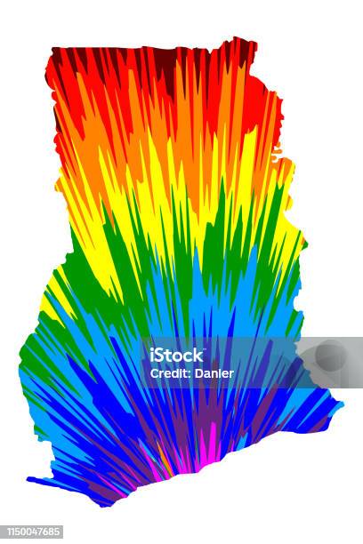 Ghana Map Is Designed Rainbow Abstract Colorful Pattern Republic Of