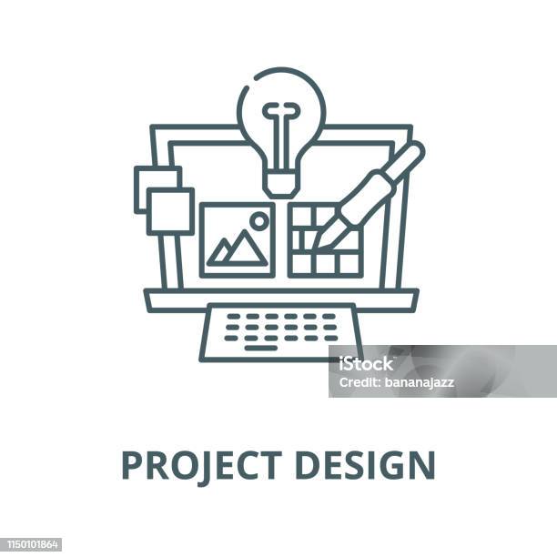 Ikon Garis Vektor Desain Proyek Konsep Linear Tanda Kerangka Simbol