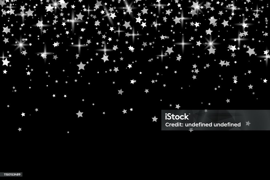 Falling Stars On Dark Background Silver Stars Confetti Christmas New