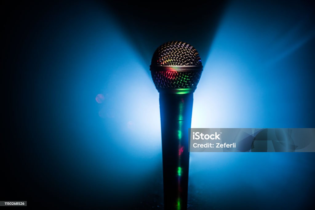 Microphone Karaoke Concert Vocal Audio Mic In Low Light With Blurred