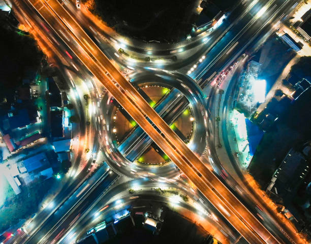 Free Stock Photo of Aerial View of City Intersection at Night ...