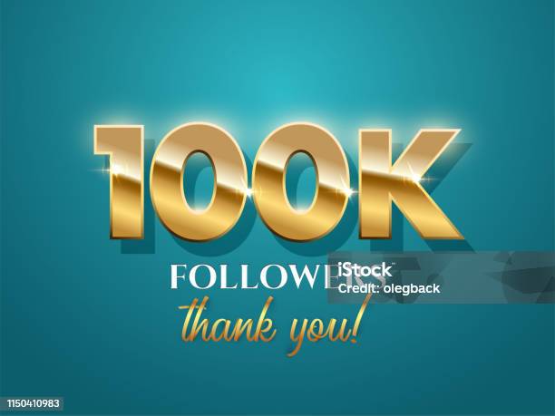 100000 Followers Celebration Vector Banner With Text On Azure
