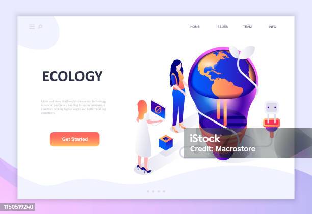 Konsep Isometrik Desain Datar Modern Dari Ekologi Bumi Dihiasi Karakter