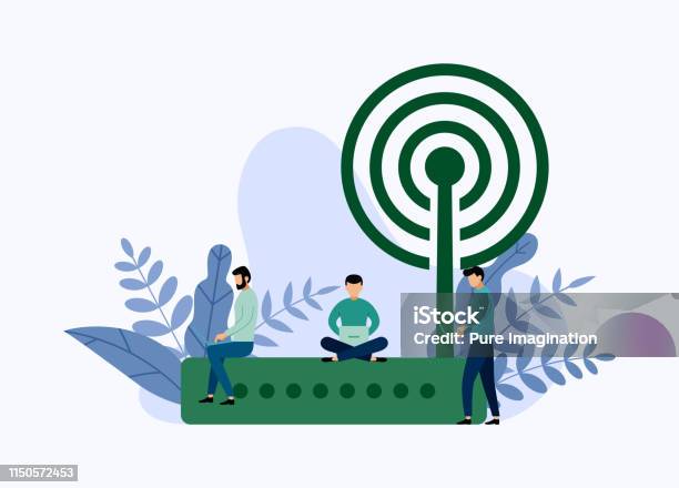 Router Modem Ethernet Nirkabel Dengan Karakter Ilustrasi Vektor Konsep