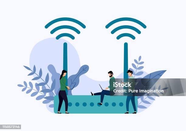 Router Modem Ethernet Nirkabel Dengan Karakter Ilustrasi Vektor Konsep Bisnis Ilustrasi Stok