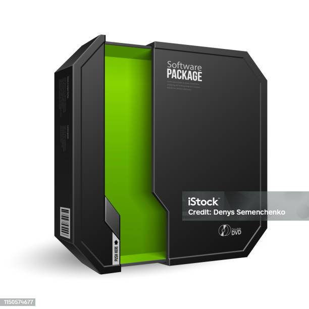 Membuka Kotak Paket Perangkat Lunak Hitam Modern Octagon Green Inside