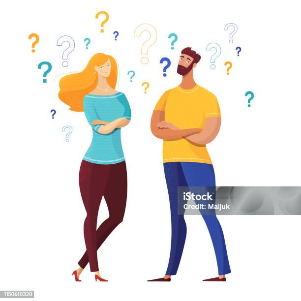 Couple With Question Marks Vector Illustration Stock Illustration