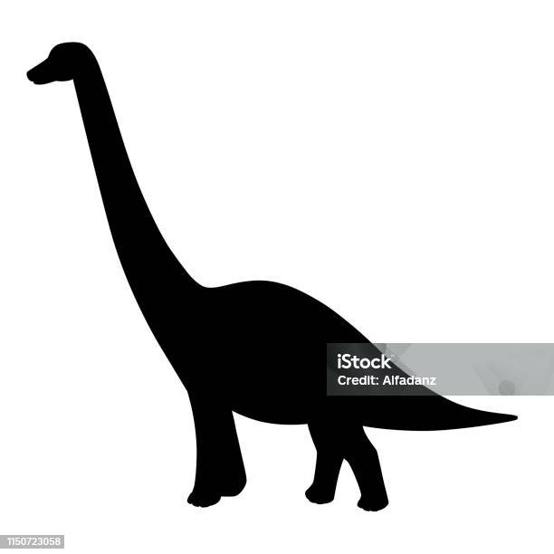 Svart Siluett Grön Brachiosaurus Söt Dinosaurie Tecknad Design Flat