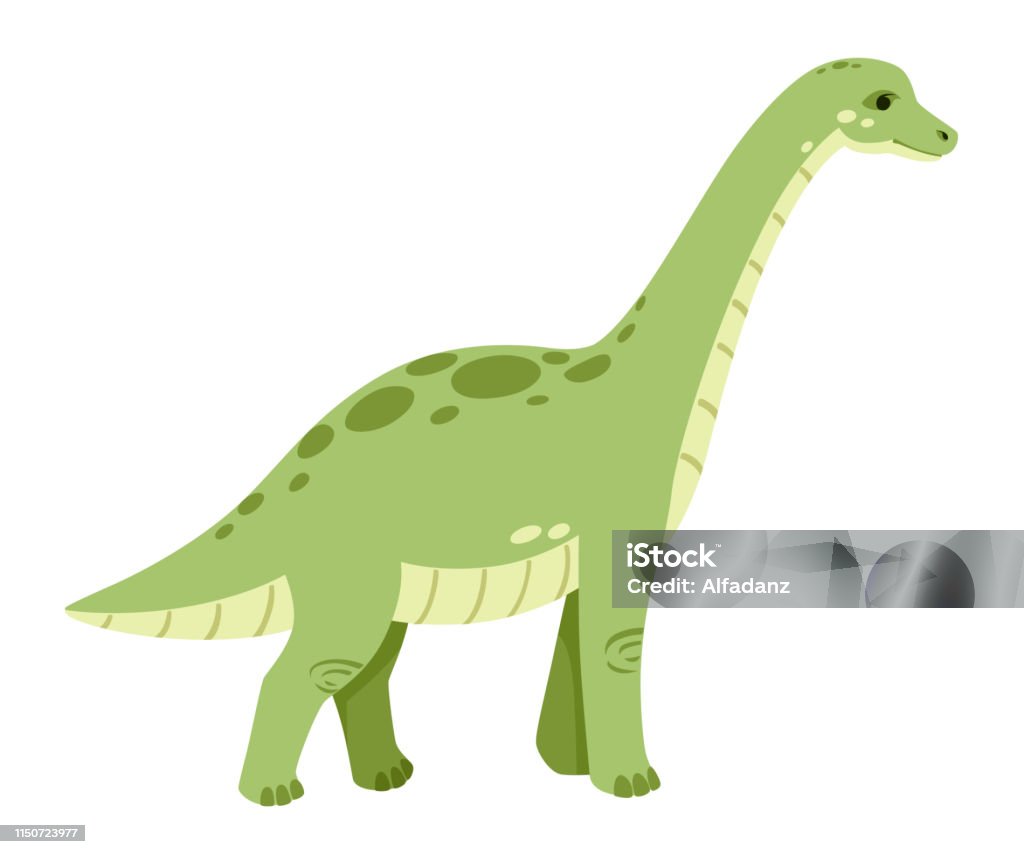 Grön Brachiosaurus Söt Dinosaurie Tecknad Design Flat Vektor