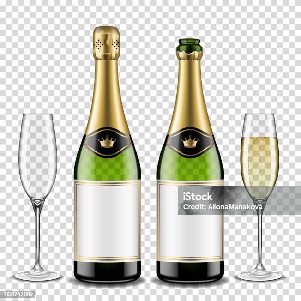 Botol Sampanye Diatur Dengan Label Kosong Dan Gelas Anggur Dengan ... Botol Sampanye Diatur Dengan Label Kosong Dan Gelas Anggur Dengan ...
