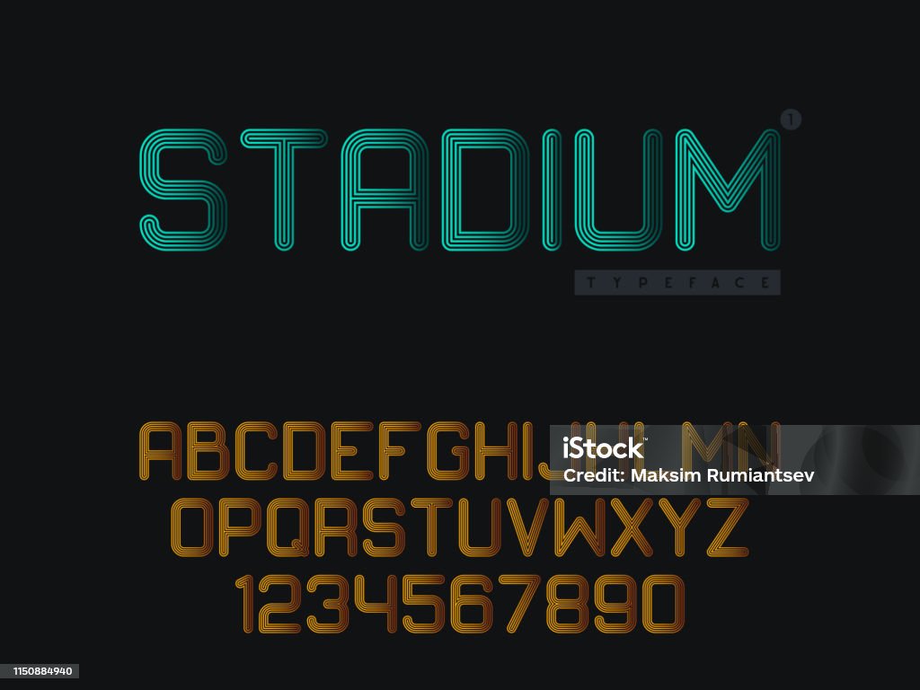 Vector Linear Uppercase Font Latin Alphabet Letters And Numbers Stock