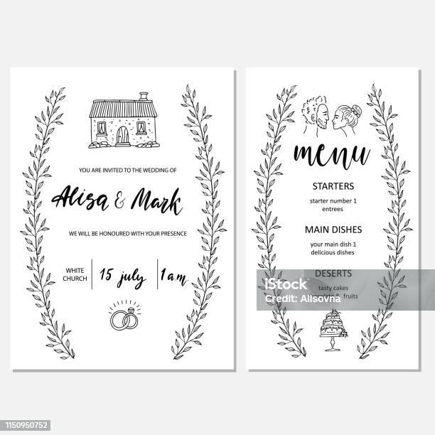 Carte Dinvitation De Mariage Avec Carte Et Menu Vecteurs Libres De