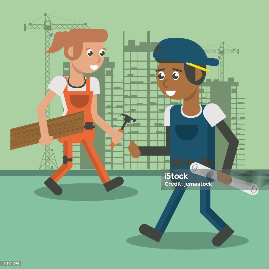 Bauarbeiter Karikaturen Stock Vektor Art Und Mehr Bilder Von Arbeit Und
