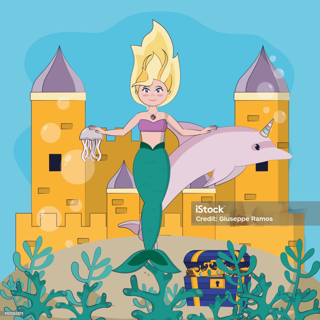 Beautiful And Magic Mermaid Cartoon Stock Illustration Download Image
