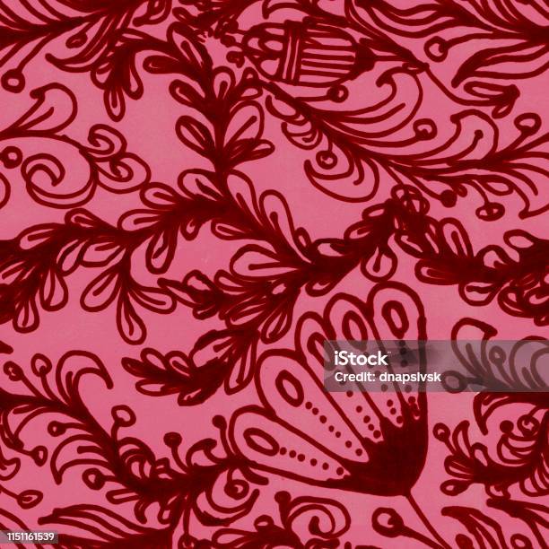 Ornamen Bunga Digambar Dengan Tangan Dengan Warna Merah Gelap Pada