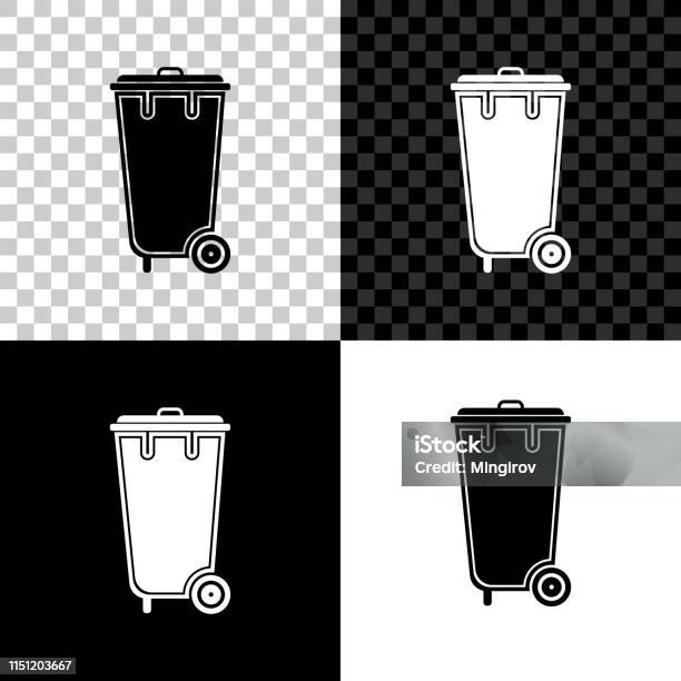 Ikon Tempat Sampah Terisolasi Pada Latar Belakang Hitam Putih Dan