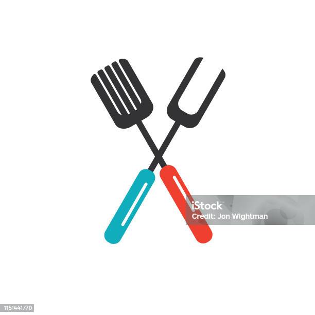 Fourche Croisée Et Spatulebbq Design Platicône Barbecue Vecteurs Libres