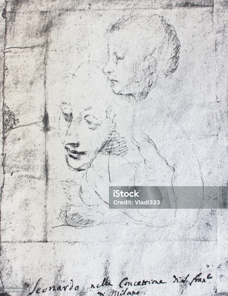 Sketch Of The Head Of The Woman By Leonardo Da Vinci Stock Illustration