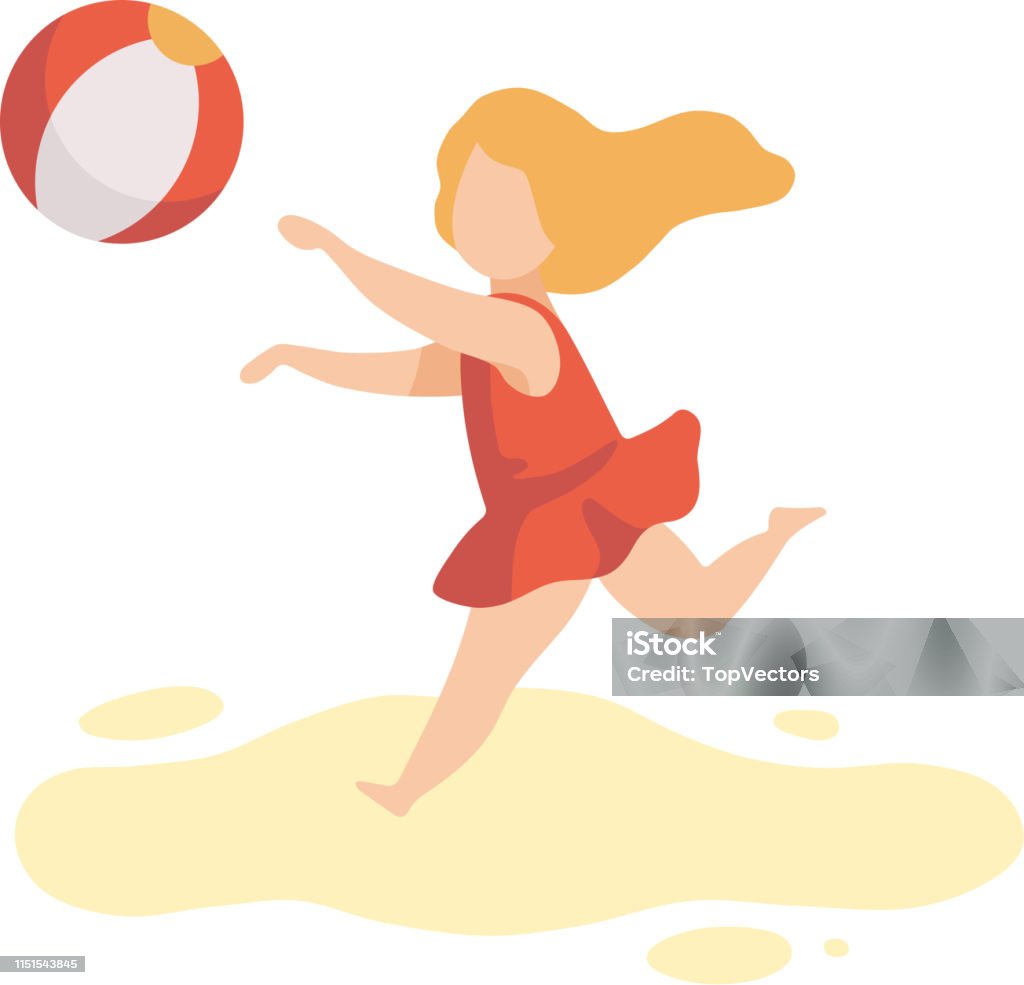 Fille Mignonne En Maillot De Bain Jouant Avec La Boule Enfant Ayant