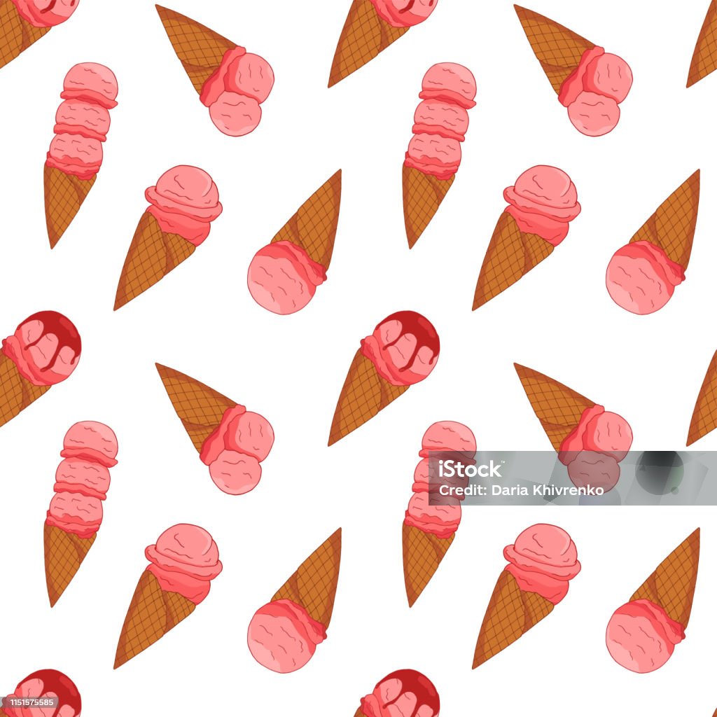 Pink Strawberry Ice Cream Seamless Pattern Stock Illustration