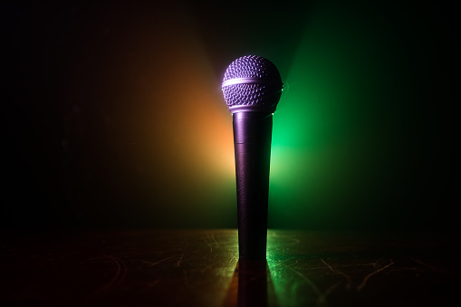Microphone Karaoke Concert Vocal Audio Mic In Low Light With Blurred