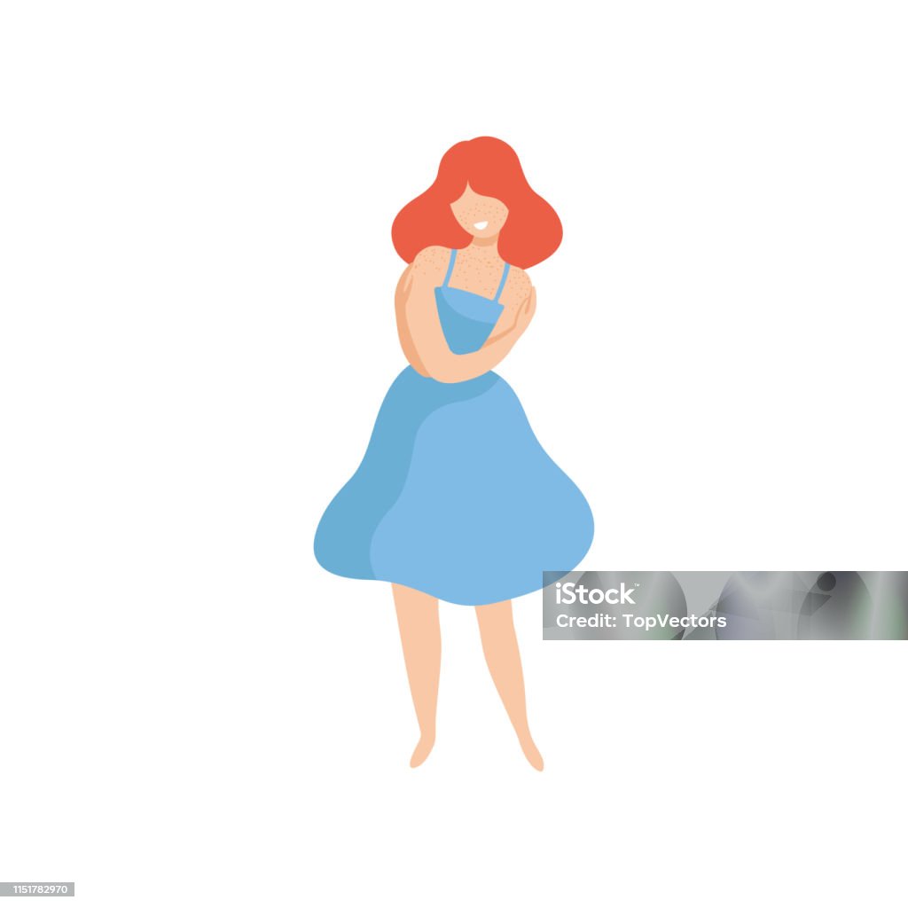 Happy Beautiful Woman In Blue Dress Body Positive Self Acceptance And