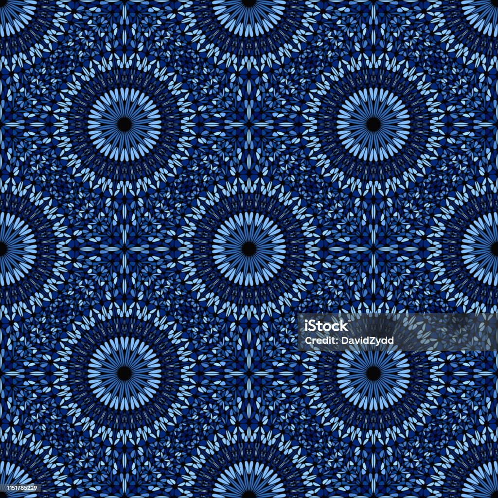 Bohemian Blue Oriental Mosaic Mandala Ornament Pattern Background Art