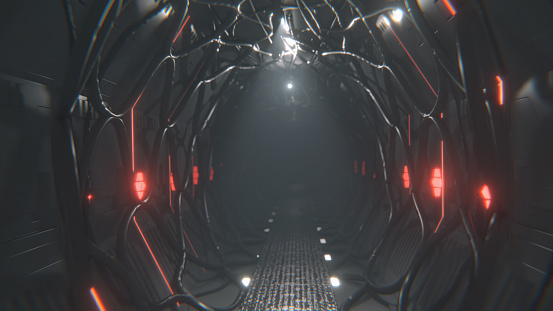 Terowongan Pesawat Ruang Angkasa Sci Fi Futuristik Rendering 3d Foto