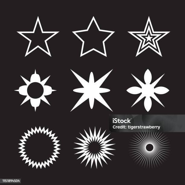 Grandes Étincelles Vecteur Ensemble Dicônes Étoiles Avec Des Rayons