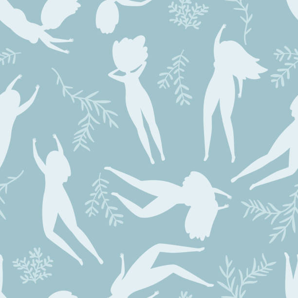 Women Swimming Underwater Silhouette Illustrations Royalty Free Vector