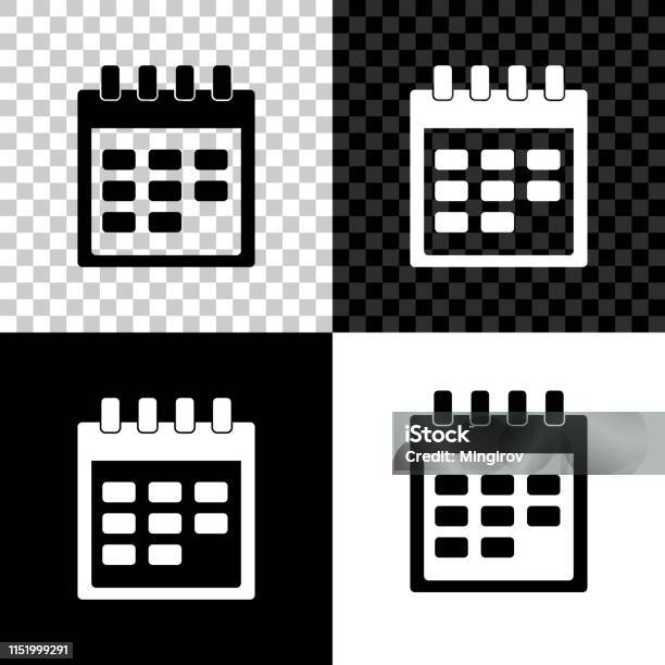 Kalender Icoon Geïsoleerd Op Zwart Wit En Transparante Achtergrond
