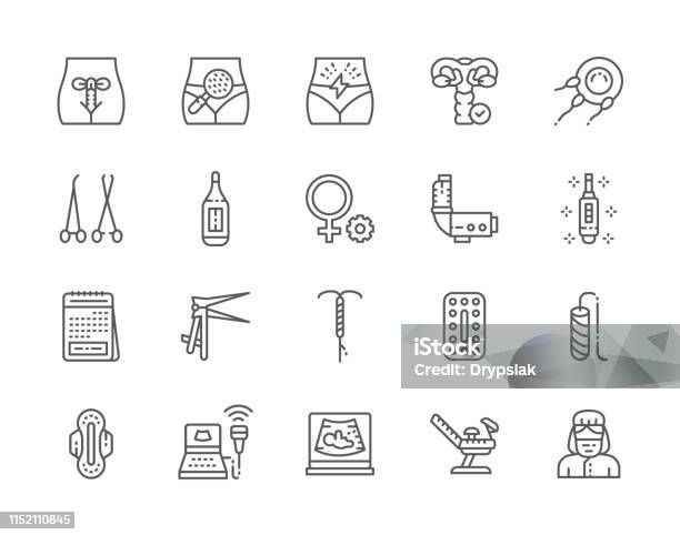 Ilustración De Conjunto De Iconos De Línea De Ginecología Termómetro