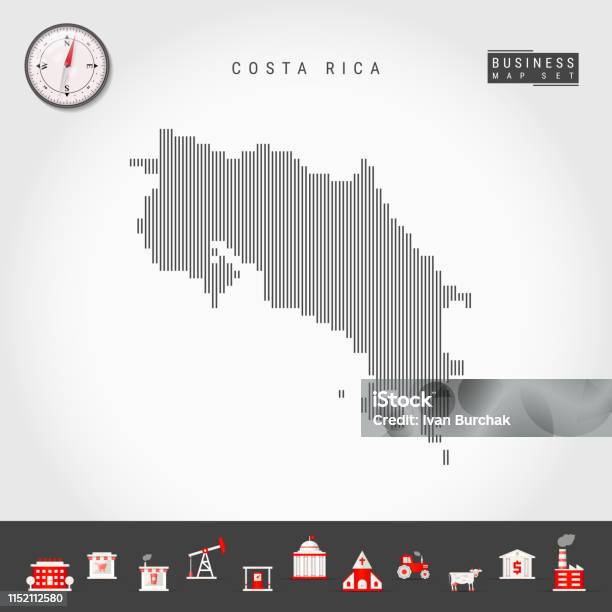 Vecteur Lignes Verticales Carte Du Costa Rica Silhouette Rayée Du Costa