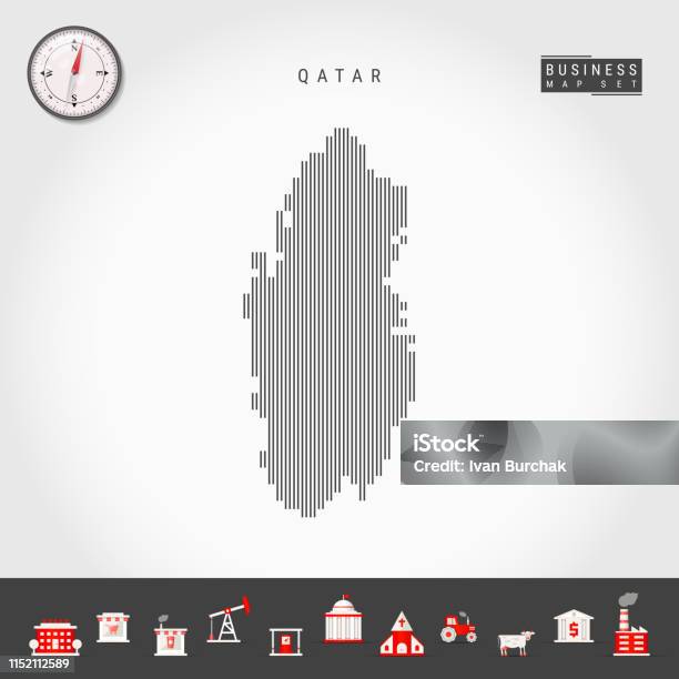 Vecteur Lignes Verticales Carte Du Qatar Silhouette Rayée Du Qatar
