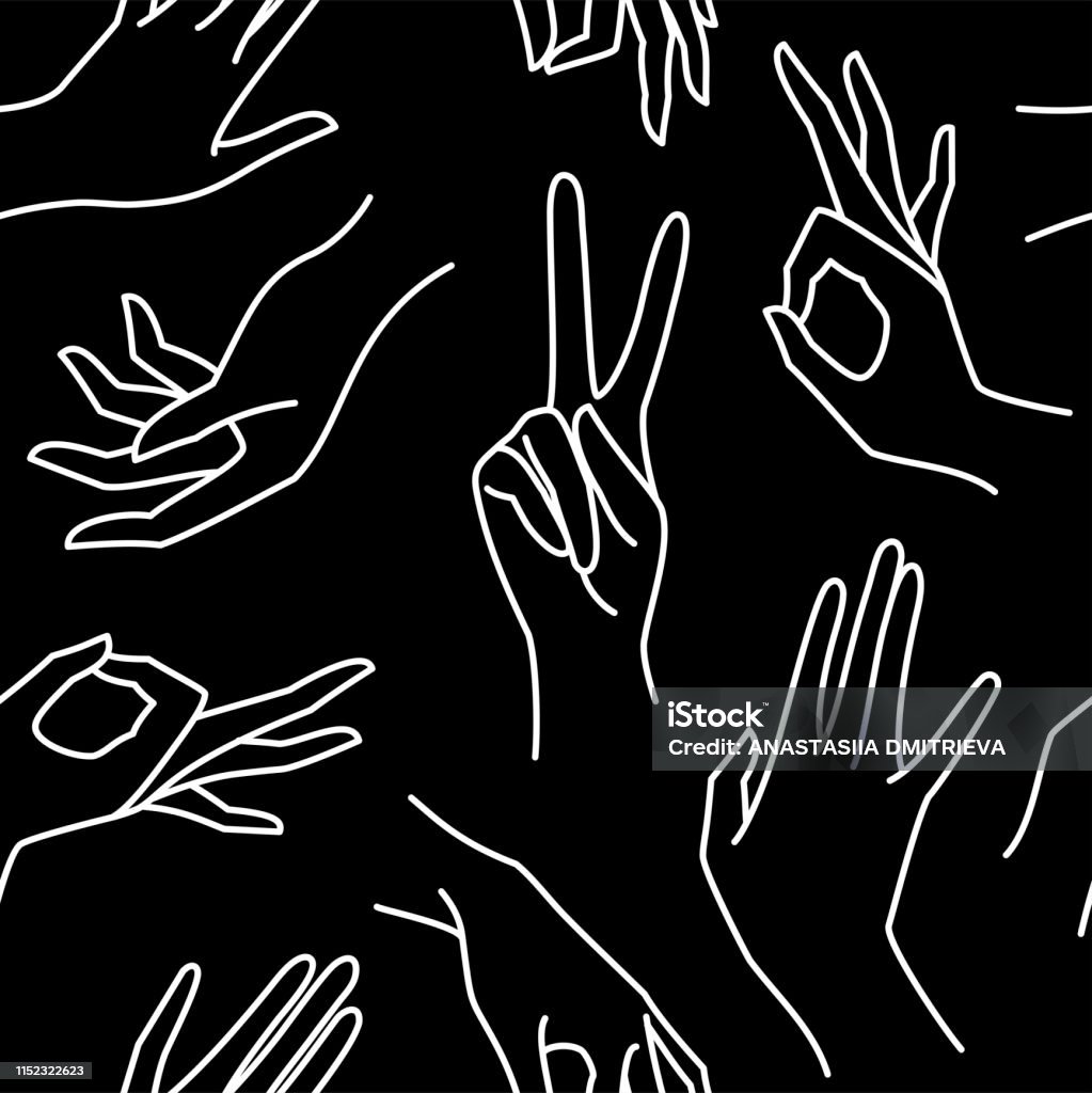 Womans Hand Line Black And White Seamless Pattern Vector Endless