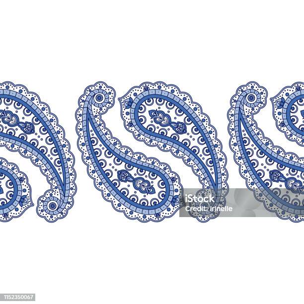 Indian Paisley Pattern Vector Seamless Border Oriental Floral Motif
