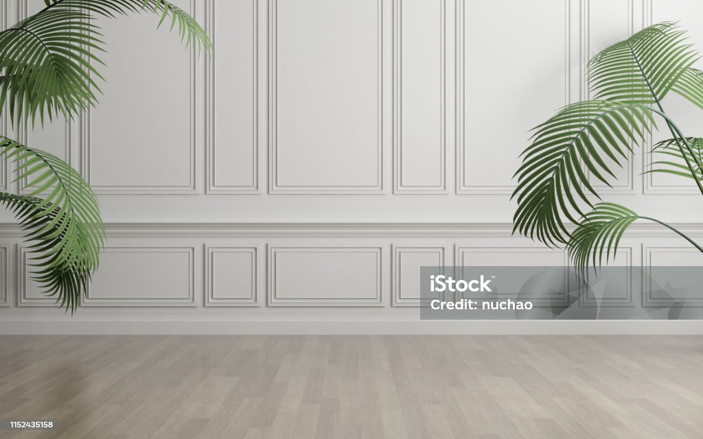 Pemandangan Ruang Kosong Putih Dan Lantai Laminasi Kayu Bingkai Dengan