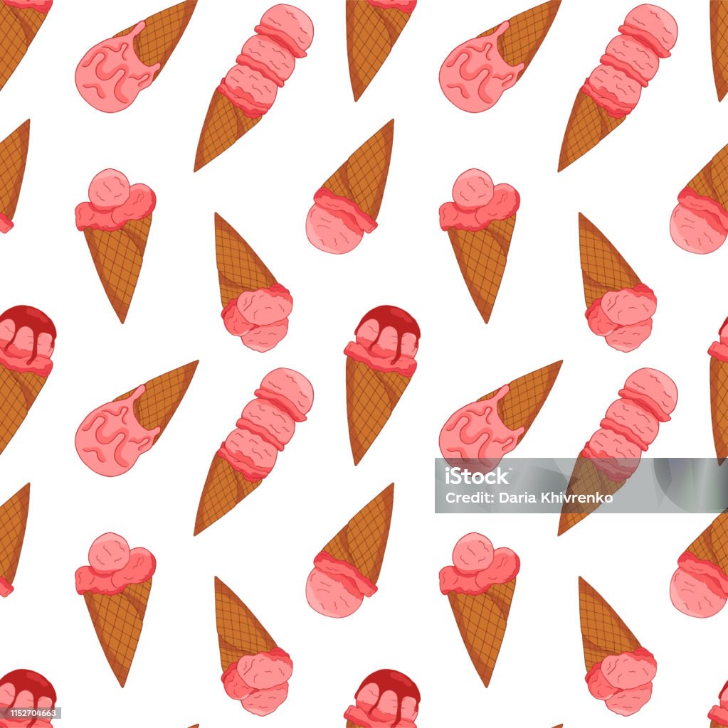 Pink Strawberry Ice Cream Seamless Pattern Stock Illustration