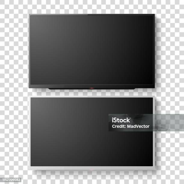 Layar Tv Vector 3d Realistis Putih Dan Kosong Hitam Panel Led Lcd