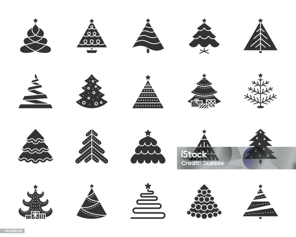 Ilustración De Árbol De Navidad Iconos De Silueta Negro Conjunto De Vectores Y Más Vectores