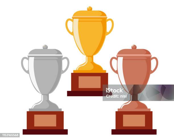 Trophy Cup Award Vector Icoon In Platte Stijl Kampioen Bronzen Trofee