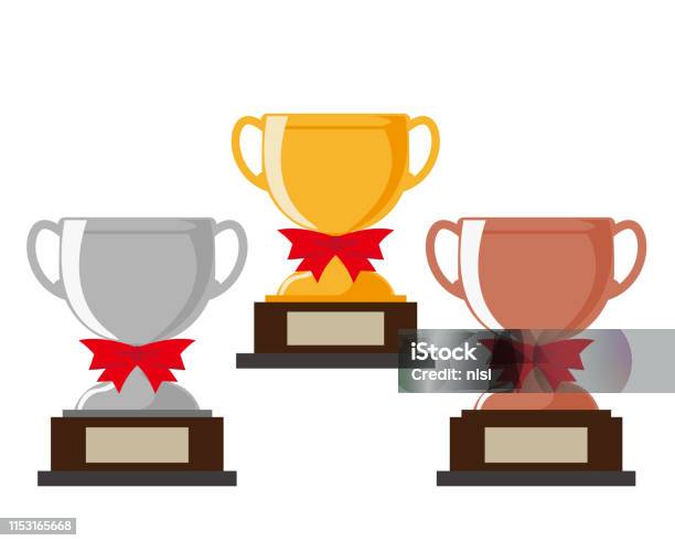 Trophy Cup Award Vector Icoon In Platte Stijl Kampioen Bronzen Trofee