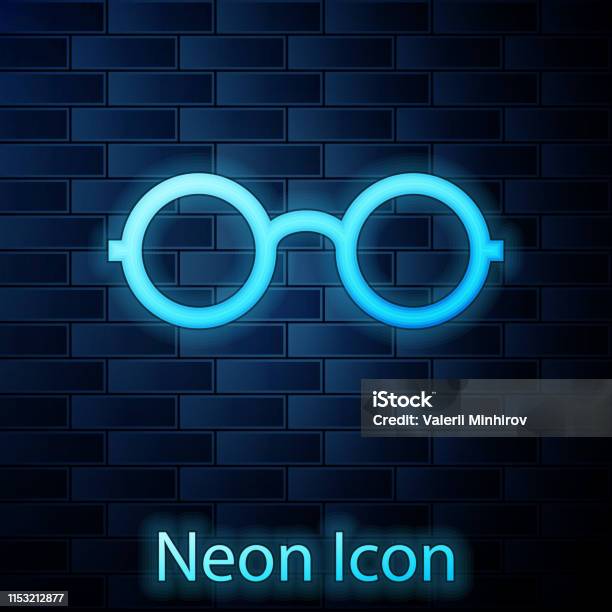 Glowing Neon Glasses Icon Isolated On Brick Wall Background Eyeglass Frame Symbol Vector