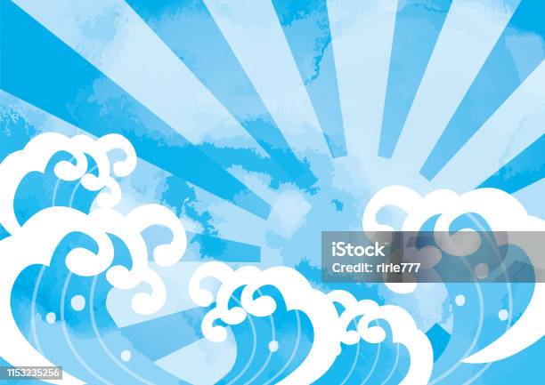 수채화 파 밝은 파도 일본에 대한 스톡 벡터 아트 및 기타 이미지 일본 초밥 Nihonga Istock