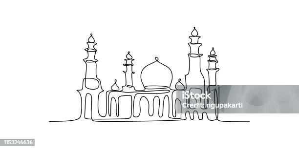 Masjid Garis Terus Menerus Menggambar Vektor Desain Minimalis Tanda