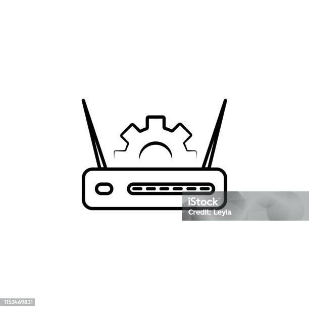 Gris Routeur Et Signal Wifi Et Icône Dengrenage Isolé Sur Fond Blanc