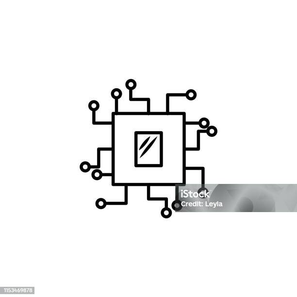 Ikon Garis Microchip Cpu Unit Pemrosesan Pusat Prosesor Komputer Simbol